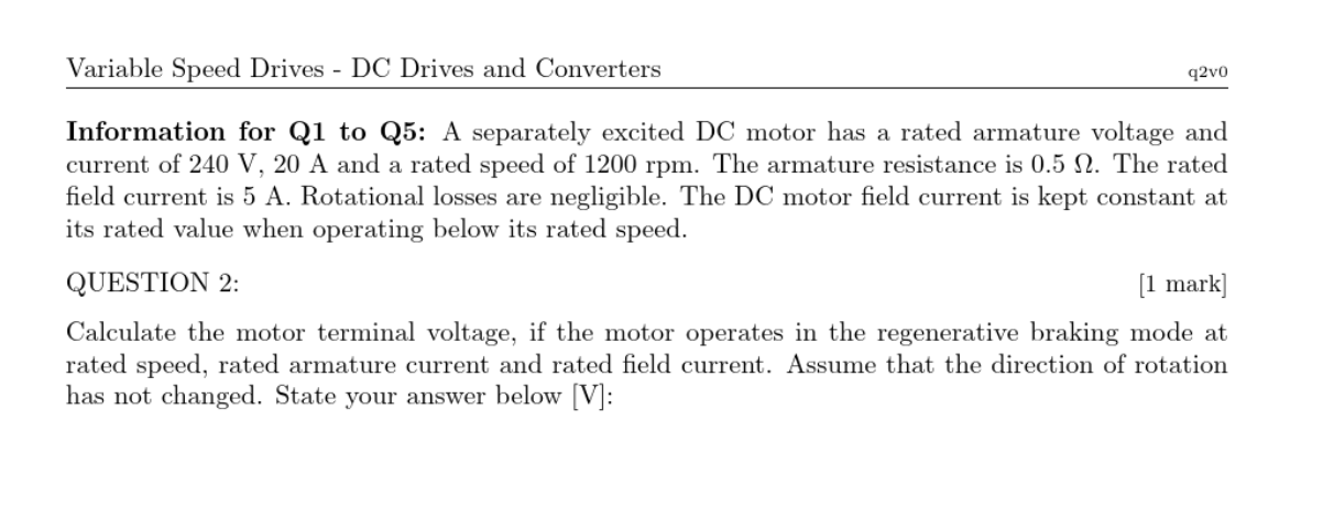 Solved Information for Q1 to Q5: A separately excited DC | Chegg.com