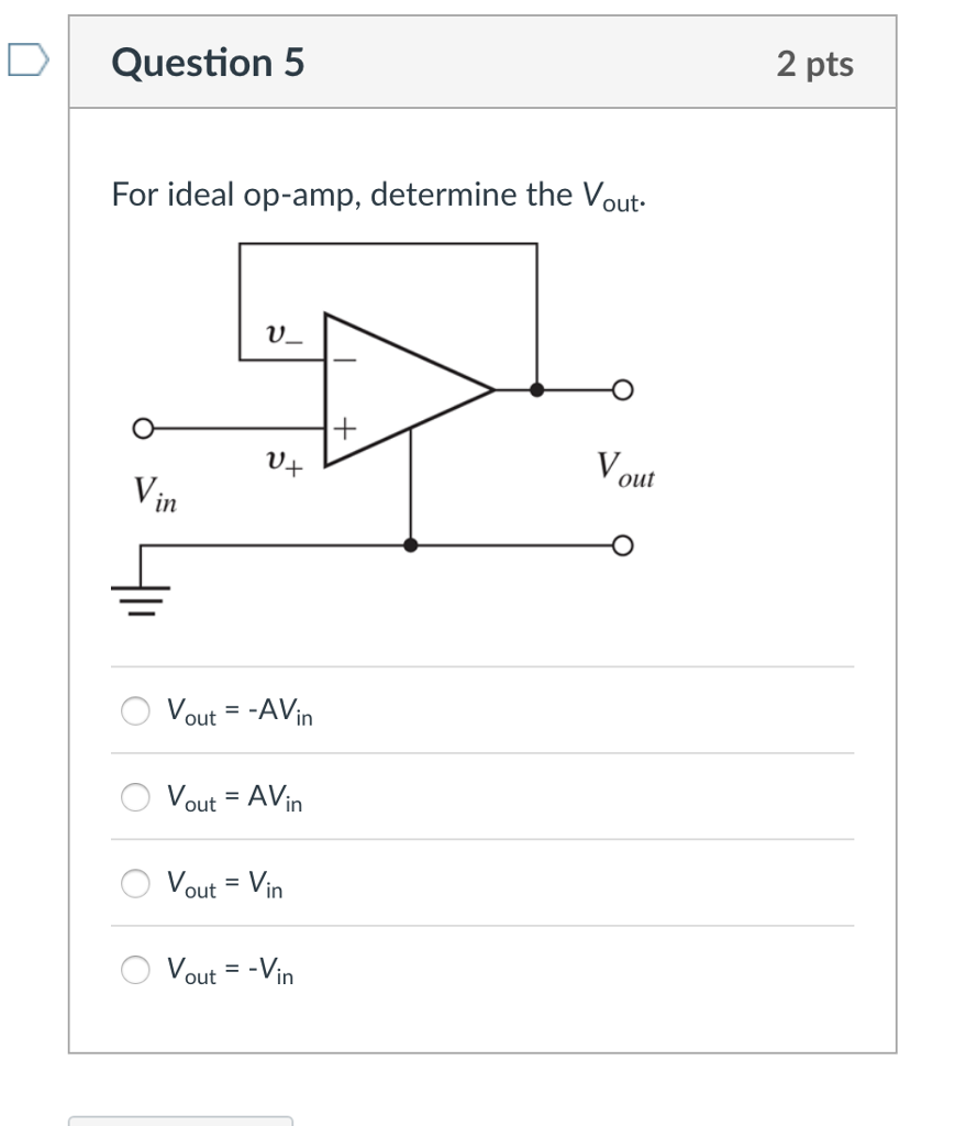 Solved Question 5 2 pts For ideal op-amp, determine the Vout | Chegg.com