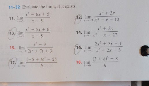 Solved 11-32 Evaluate the limit, if it exists x6x 5 x+3x 12, | Chegg.com