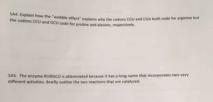 Solved SA4. Explain how the codons CCU and GCU code for | Chegg.com