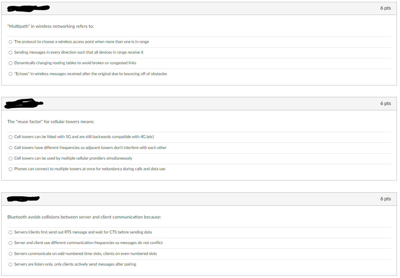 Solved "Multipath" in wireless networking refers to: The | Chegg.com