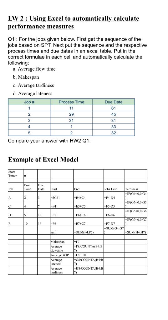LW 2 : Using Excel to automatically calculate | Chegg.com