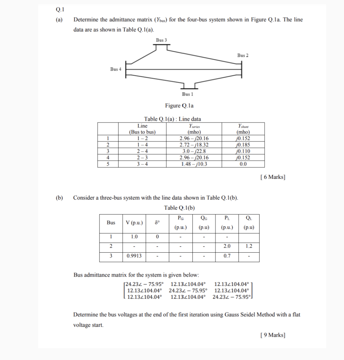 Solved Q.1(a) ﻿Determine the admittance matrix ( {:Ybus ) | Chegg.com