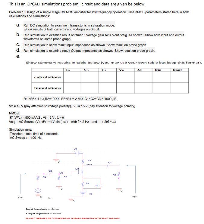 This is an OrCAD simulations problem: circuit and | Chegg.com