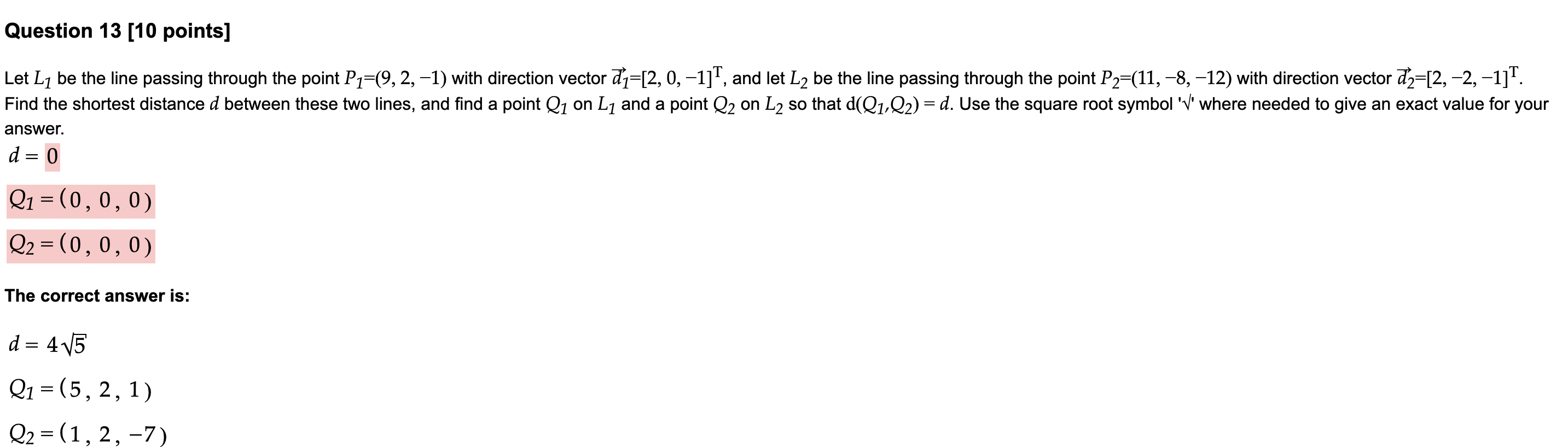 Solved Let L1 be the line passing through the point | Chegg.com
