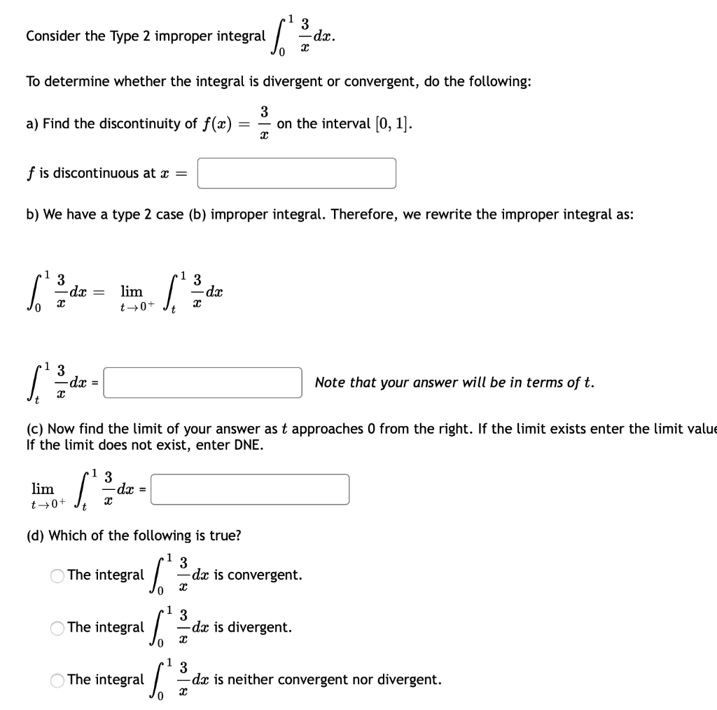 Solved Consider the Type 2 improper integral s 3 -du. 2 To | Chegg.com