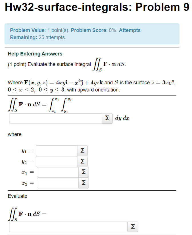 Solved Hw32-surface-integrals: Problem 9 Problem Value: 1 | Chegg.com