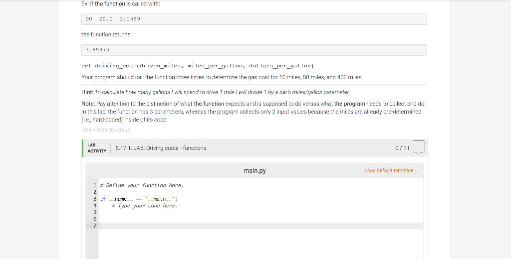 Solved 5.17 LAB: Driving costs - functions Learning | Chegg.com