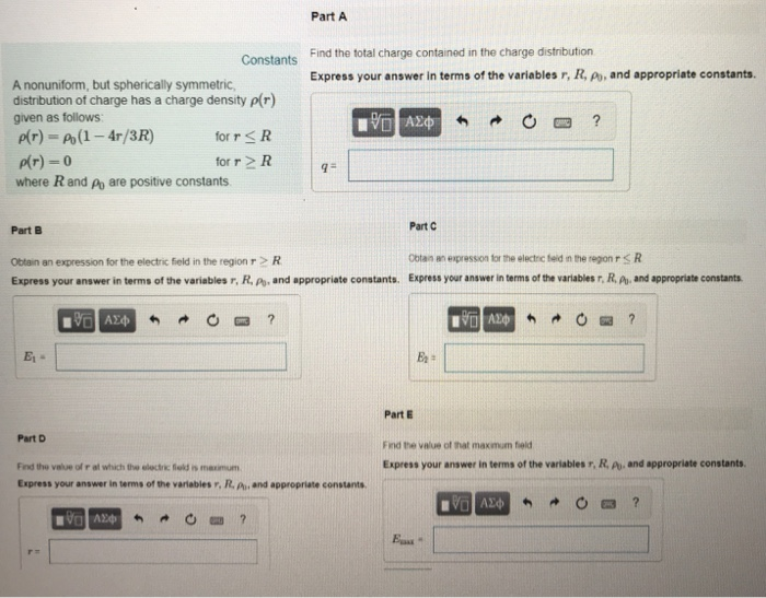 Solved Part A Find the total charge contained in the charge | Chegg.com