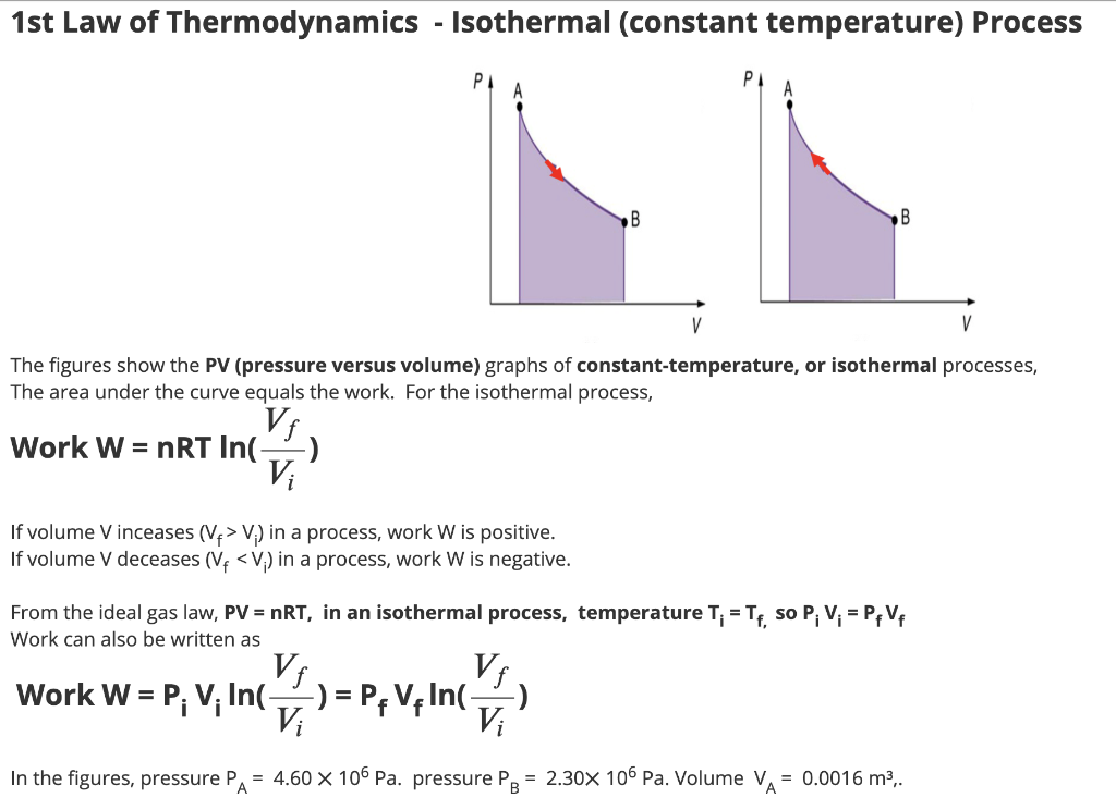 Solved 1st Law of Thermodynamics - Isothermal (constant | Chegg.com