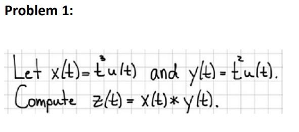 Solved Problem 1: Let x(t)=t3u(t) and y(t)=t2u(t). Compute | Chegg.com