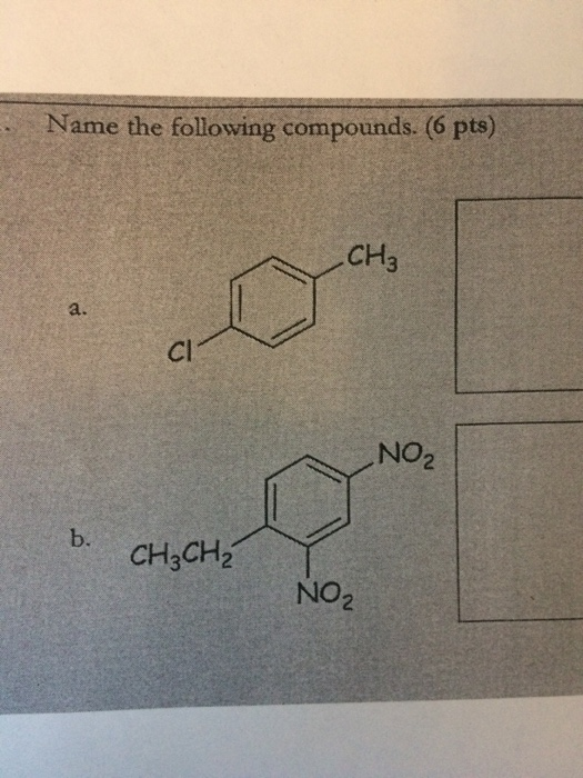 Solved Name the following compounds. (6 pts) CH3 a. CI NO2 | Chegg.com