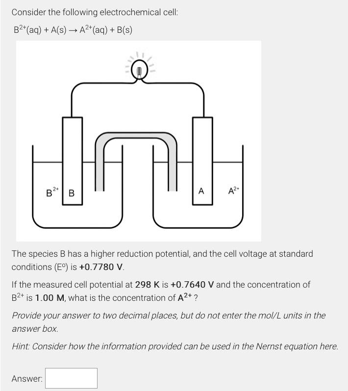 Solved Consider the following electrochemical cell: | Chegg.com