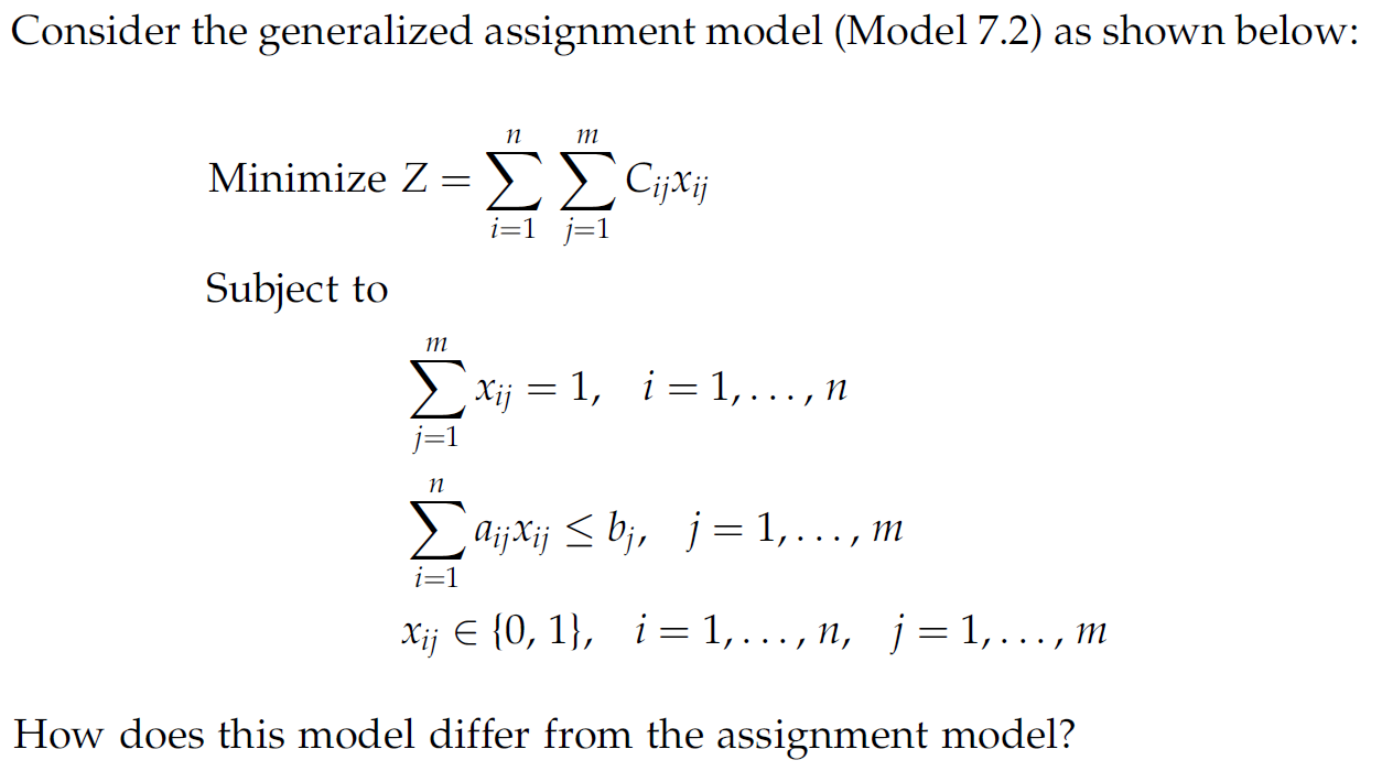 Solved Consider the generalized assignment model (Model 7.2) | Chegg.com