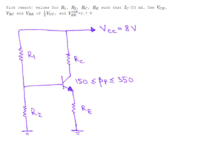 Solved find R1 (k ohms) find R2 (k ohms) find Rc (ohms) find | Chegg.com