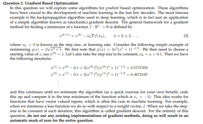 Solved Question 2. Gradient Based Optimization In this | Chegg.com
