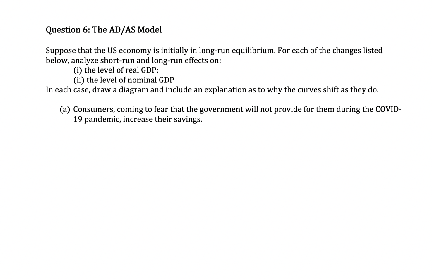Solved Question 6: The AD/AS Model Suppose that the US | Chegg.com