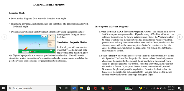 Solved LAB: PROJECTILE MOTION Learning Goals: • Draw motion | Chegg.com