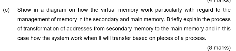 Solved (c) Show in a diagram on how the virtual memory work | Chegg.com