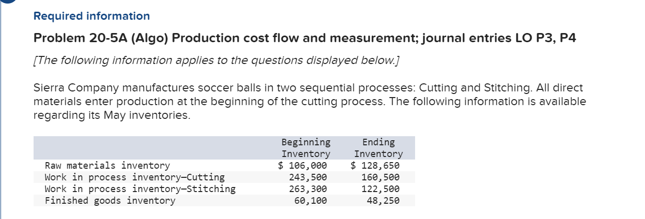 Solved Problem 20-5A (Algo) Production cost flow and | Chegg.com