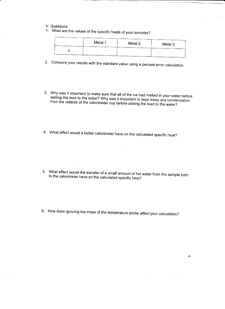 Names Group Date Lab 11: Specific Heat of a Metal | Chegg.com | Chegg.com