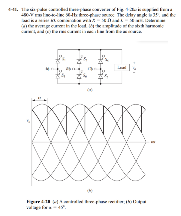 Solved 4-41. The six-pulse controlled three-phase converter | Chegg.com Solved 4-41. The six-pulse controlled three-phase converter | Chegg.com