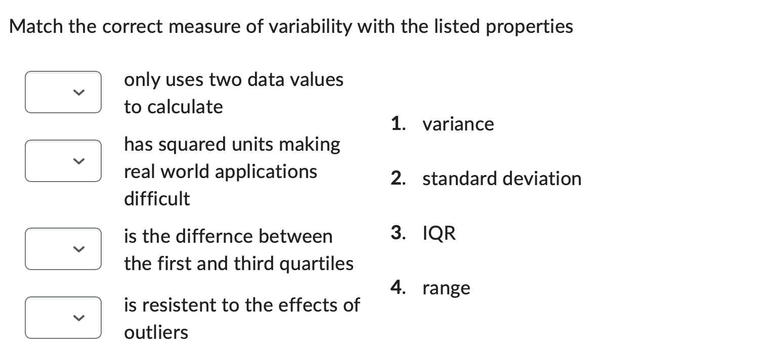 Solved Match the correct measure of variability with the | Chegg.com