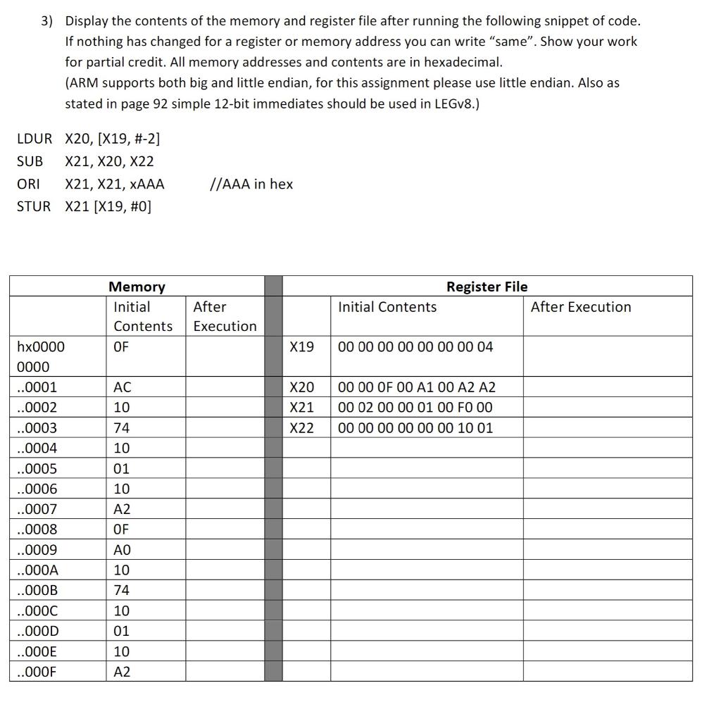 Solved 3) Display the contents of the memory and register | Chegg.com