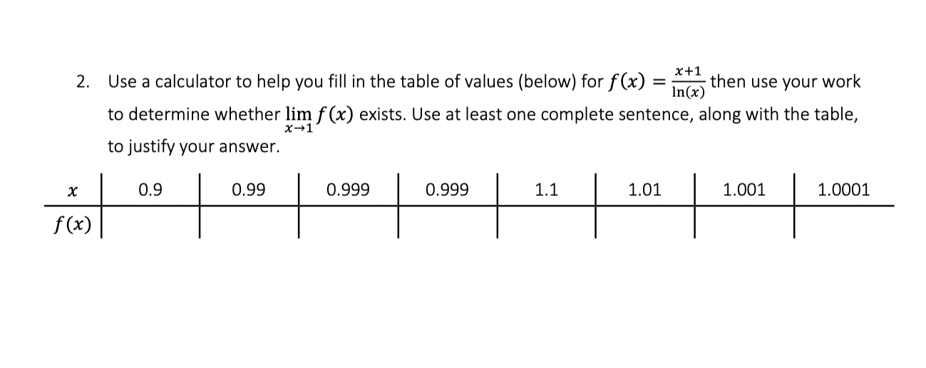 Solved 2. Use a calculator to help you fill in the table of | Chegg.com