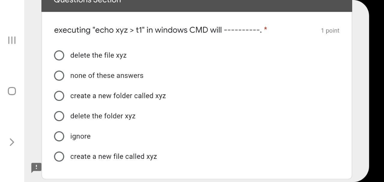 Solved executing "echo xyz > t1" in windows CMD will 1 point | Chegg.com