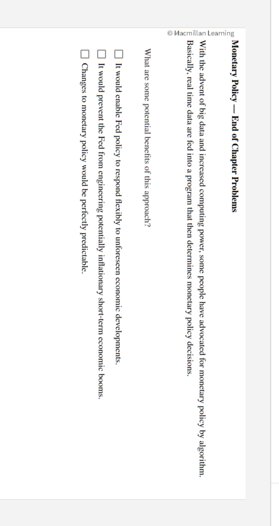 Solved Monetary Policy - End of Chapter Problems With the | Chegg.com