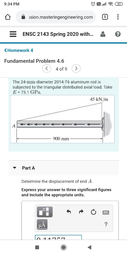 Solved: 9:34 PM 0 . 37 Sion.masteringengineering.com = ENS... | Chegg.com