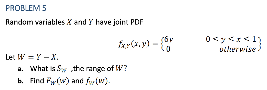 Solved PROBLEM 5 Random variables X and Y have joint PDF 0 y | Chegg.com