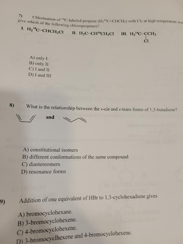 Solved 7) Chlorination of 14C-labeled propene (H214C=CHCH3) | Chegg.com