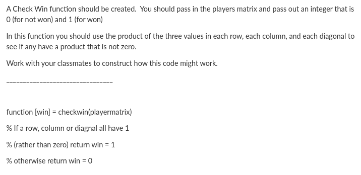 Solved A Check Win function should be created. You should | Chegg.com