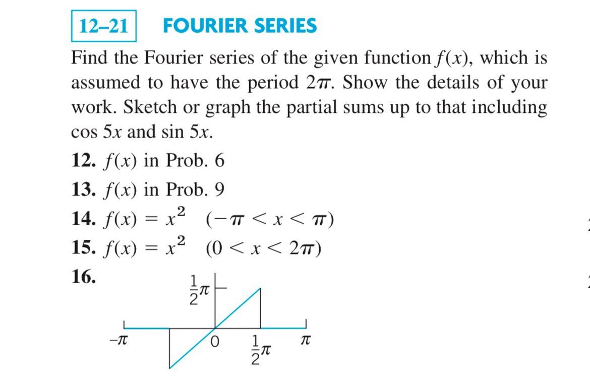 Solved 12-21 FOURIER SERIES Find the Fourier series of the | Chegg.com