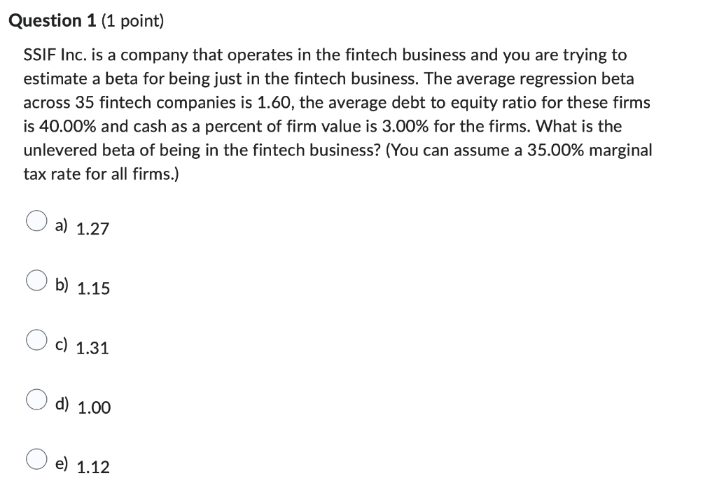 Solved SSIF Inc. is a company that operates in the fintech | Chegg.com