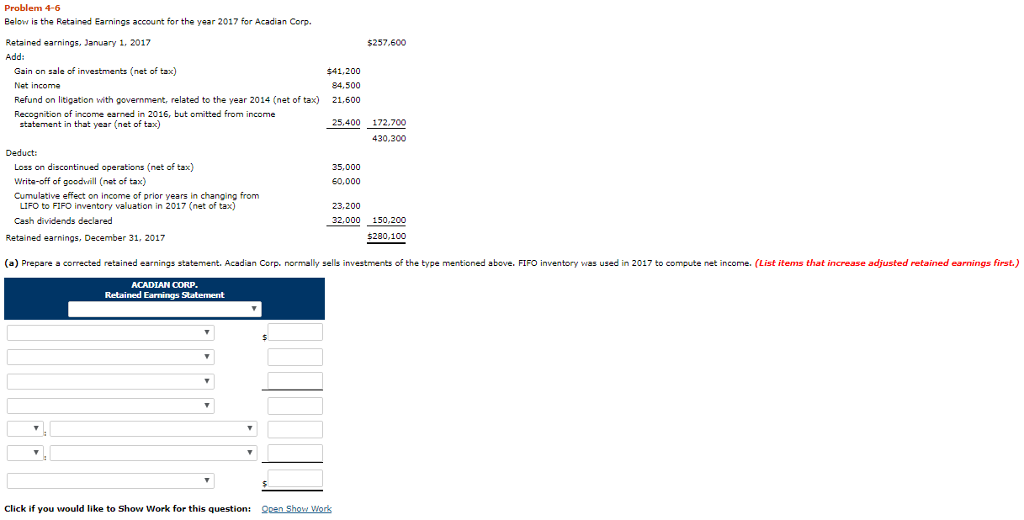 Solved Problem 4-6 Below is the Retained Earnings account | Chegg.com