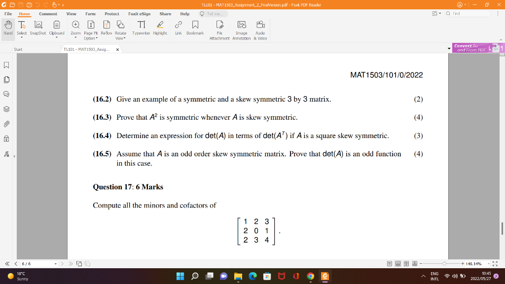 Solved GO TL101 - MAT1503 Assignment_2_FinalVersion.pdf - | Chegg.com
