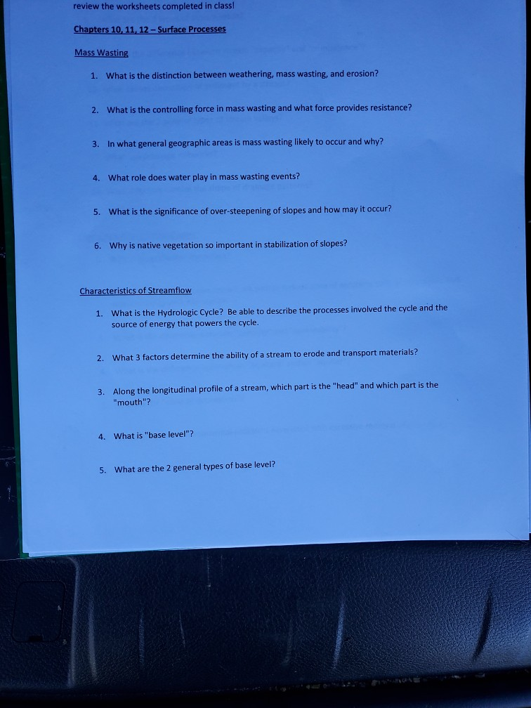 Solved review the worksheets completed in class! Chapters | Chegg.com