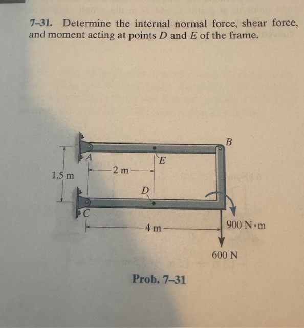 Solved 7-31. Determine the internal normal force, shear | Chegg.com