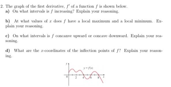 Solved 2. The graph of the first derivative, l' of a | Chegg.com