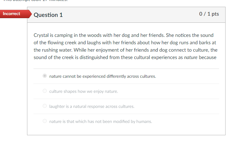 Solved Incorrect Question 1 0 / 1 pts Crystal is camping in | Chegg.com Solved Incorrect Question 1 0 / 1 pts Crystal is camping in | Chegg.com