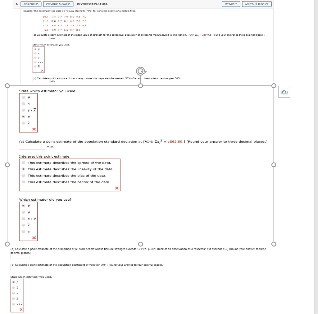 Solved 1. 0/10 POINTS PREVIOUS ANSWERS DEVORESTAT9 6.E.001. | Chegg.com