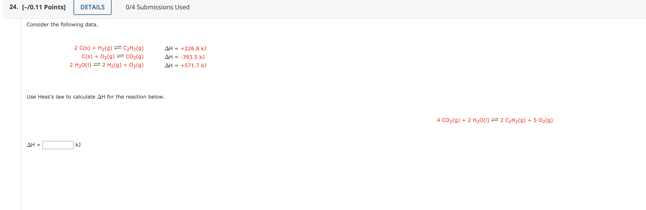 Solved Consider the following data. 2C(s)+H2( g)⇌C2H2( | Chegg.com