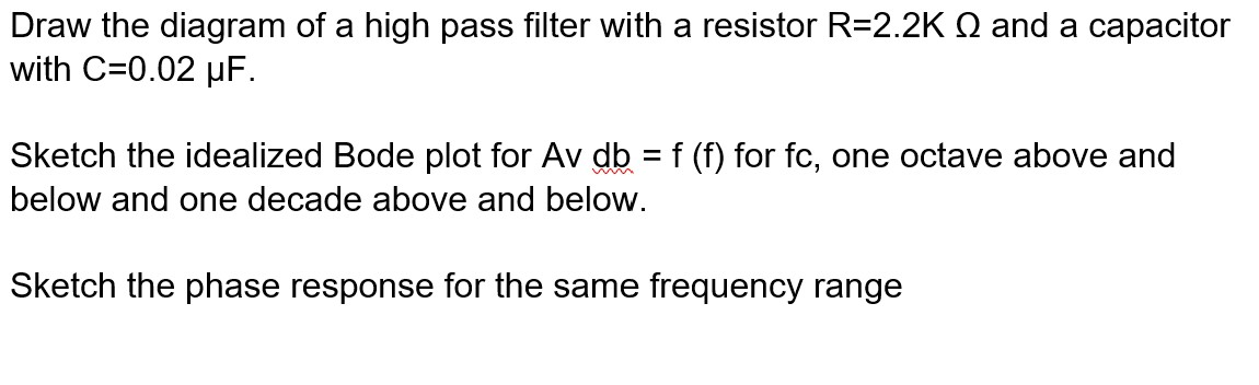 Solved Draw the diagram of a high pass filter with a | Chegg.com