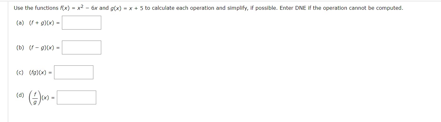 Solved Use the functions f(x)=x2-6x ﻿and g(x)=x+5 ﻿to | Chegg.com