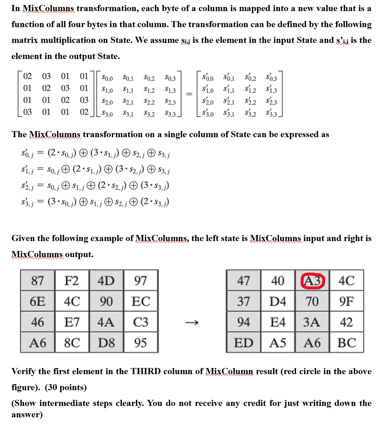 Solved In MixColumns transformation, each byte of a column | Chegg.com