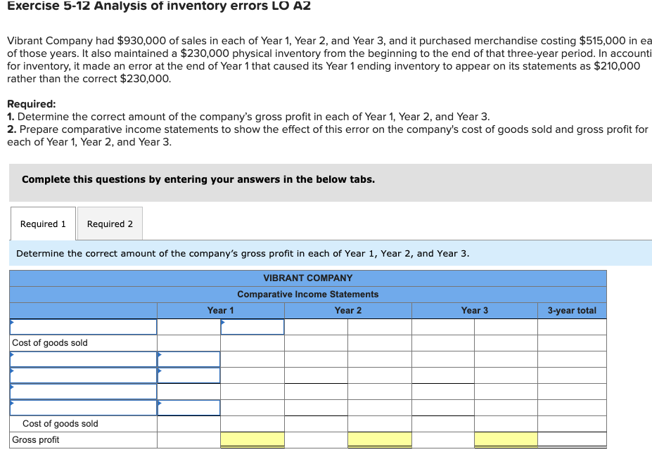 Solved Exercise 5-12 Analysis of inventory errors LO A2 | Chegg.com
