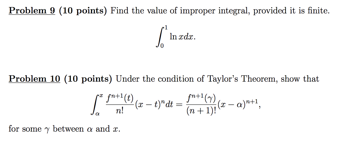 Solved Problem 9 (10 points) Find the value of improper | Chegg.com